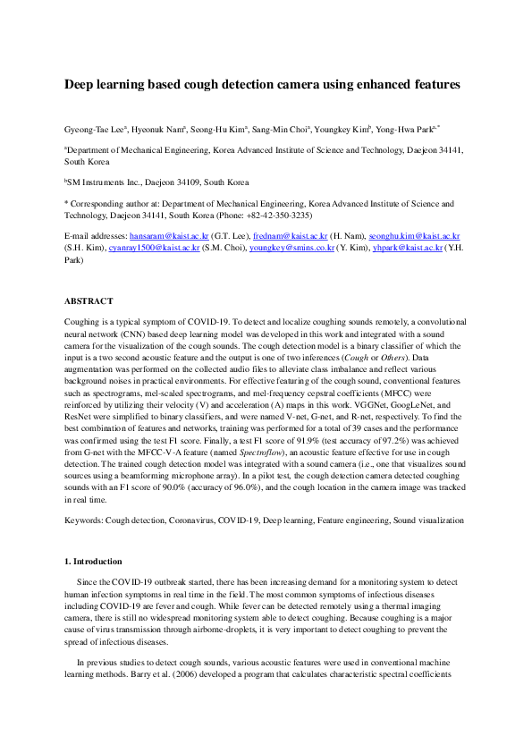 (PDF) Deep learning based cough detection camera using enhanced features