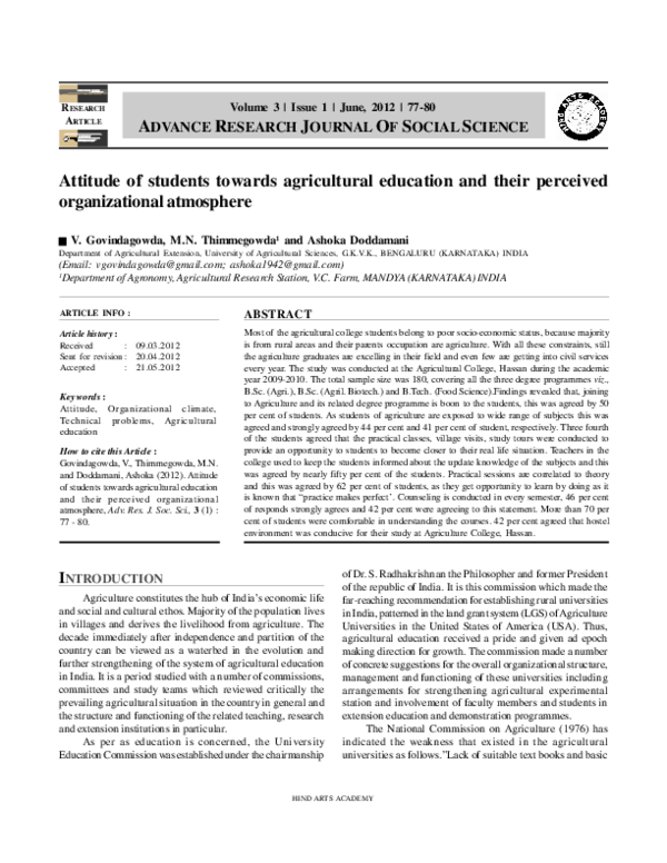 (PDF) Attitude of students towards agricultural education and their ...