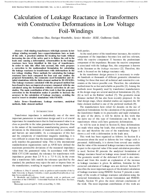 (PDF) Calculation of Leakage Reactance in Transformers With ...