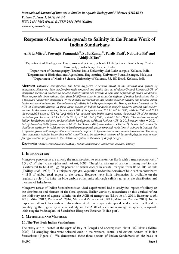 (PDF) Response of Sonneratia apetala to Salinity in the Frame Work of Indian Sundarbans