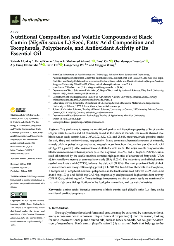 (PDF) Nutritional Composition and Volatile Compounds of Black Cumin ...