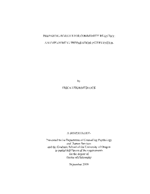 (PDF) Preparing Inmates for Community Re-Entry: An Employment ...