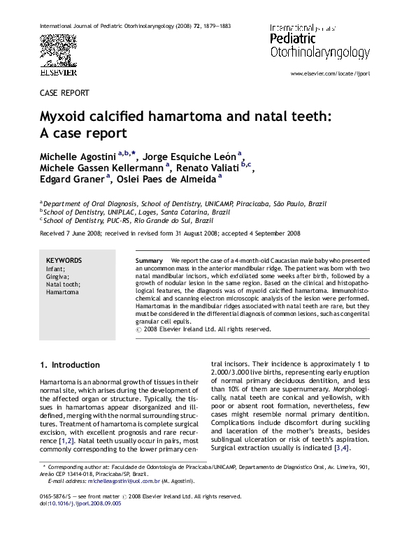 (PDF) Myxoid calcified hamartoma and natal teeth: a case report | Jorge ...