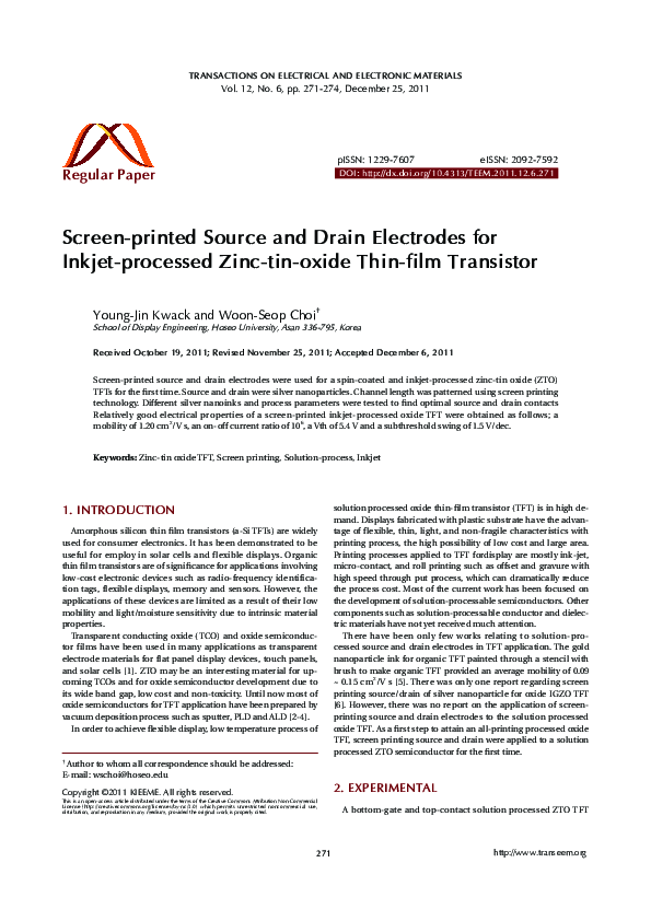 (PDF) Screen-printed Source and Drain Electrodes for Inkjet-processed ...