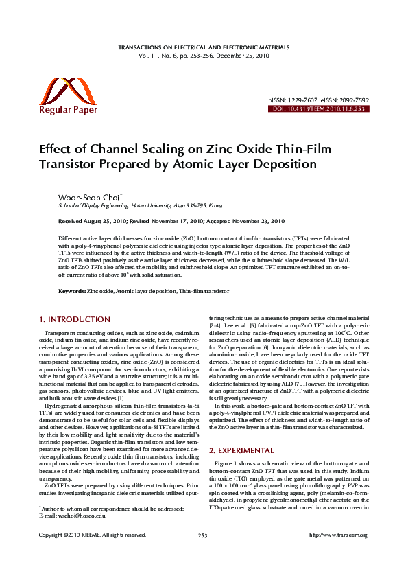 (PDF) Effect of Channel Scaling on Zinc Oxide Thin-Film Transistor ...