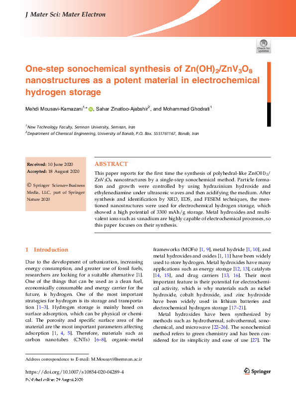(PDF) One-step sonochemical synthesis of Zn(OH)2/ZnV3O8 nanostructures ...