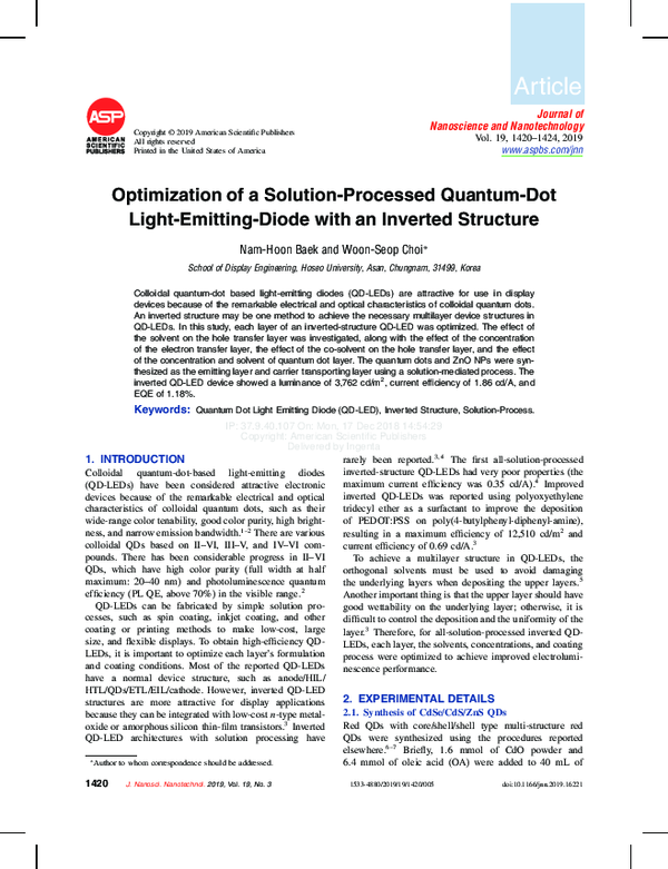 (PDF) Optimization of a Solution-Processed Quantum-Dot Light-Emitting ...