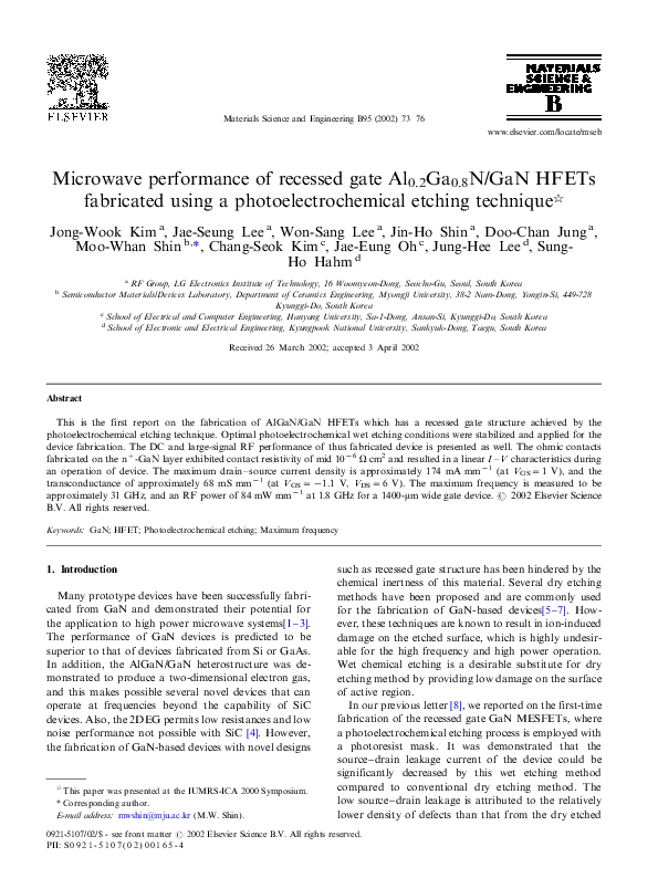 (PDF) Microwave performance of recessed gate Al0.2Ga0.8N/GaN HFETs ...