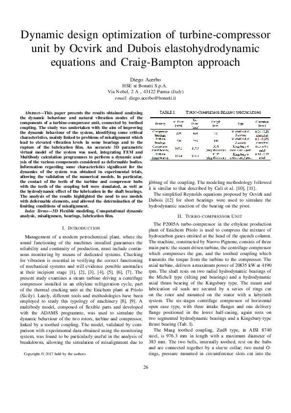 (PDF) Dynamic design optimization of turbine-compressor unit by Ocvirk and Dubois ...