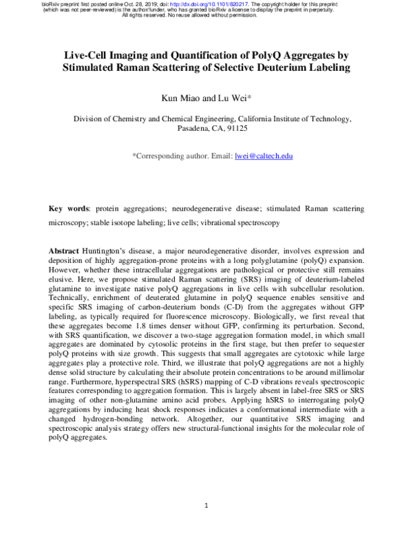 (PDF) Stimulated Raman scattering microscopy for high-contrast live ...