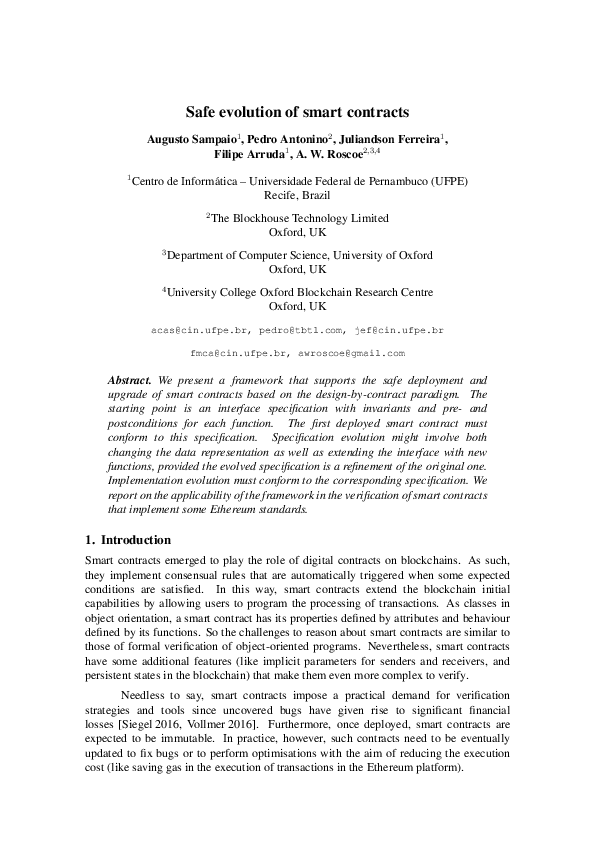 (PDF) Safe evolution of smart contracts