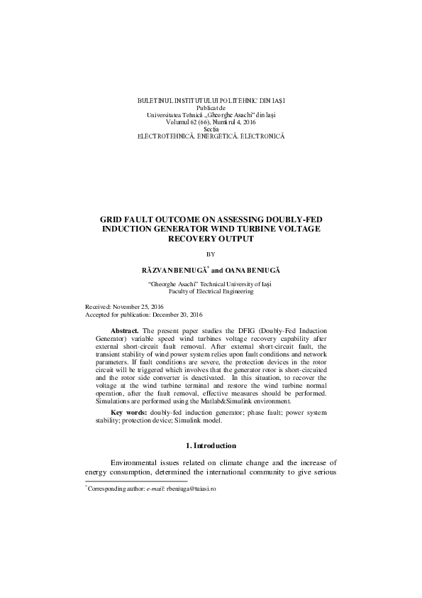 Pdf Electronică Grid Fault Outcome On Assessing Doubly Fed Induction Generator Wind Turbine