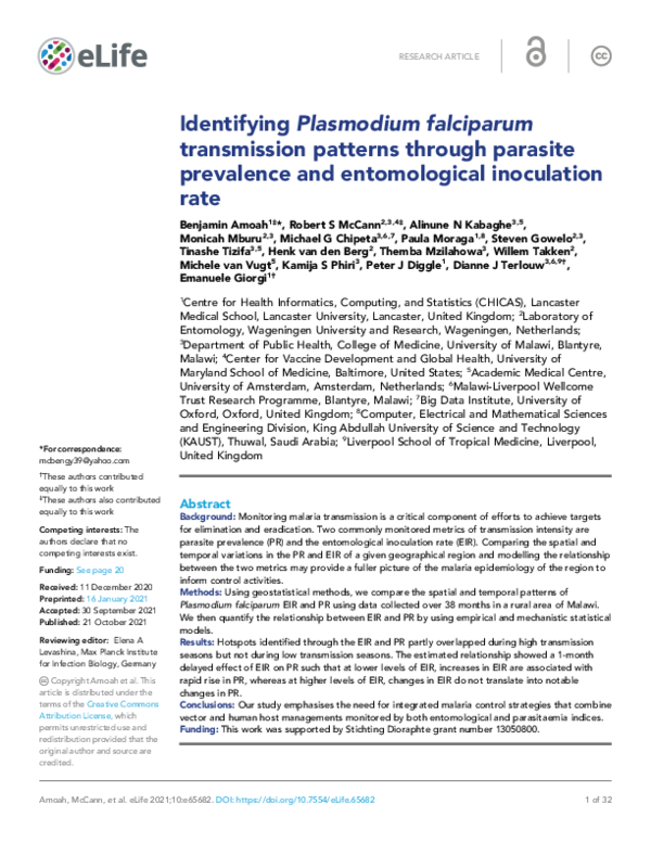(PDF) Identifying Plasmodium falciparum transmission patterns through parasite prevalence and ...