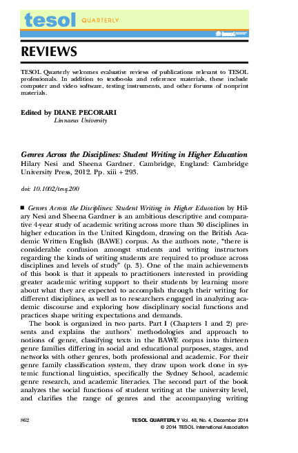 (PDF) Genres Across the Disciplines: Student Writing in Higher Education