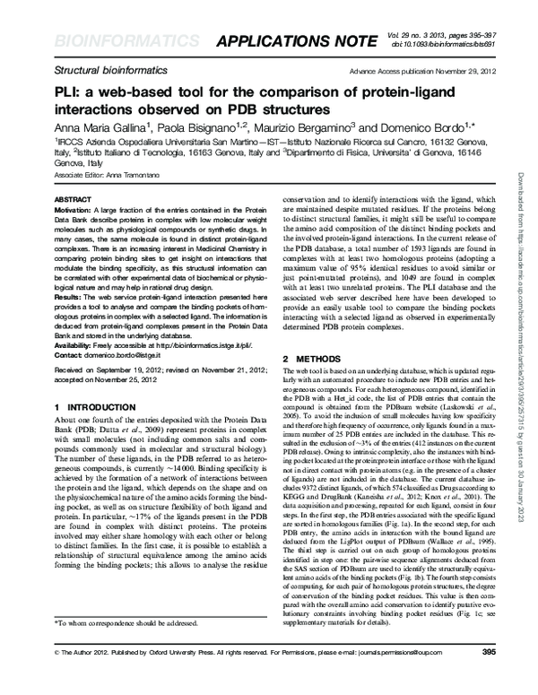 (PDF) PLI: a web-based tool for the comparison of protein-ligand ...