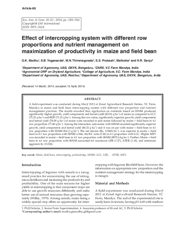 (PDF) Effect of intercropping system with different row proportions and nutrient management on ...