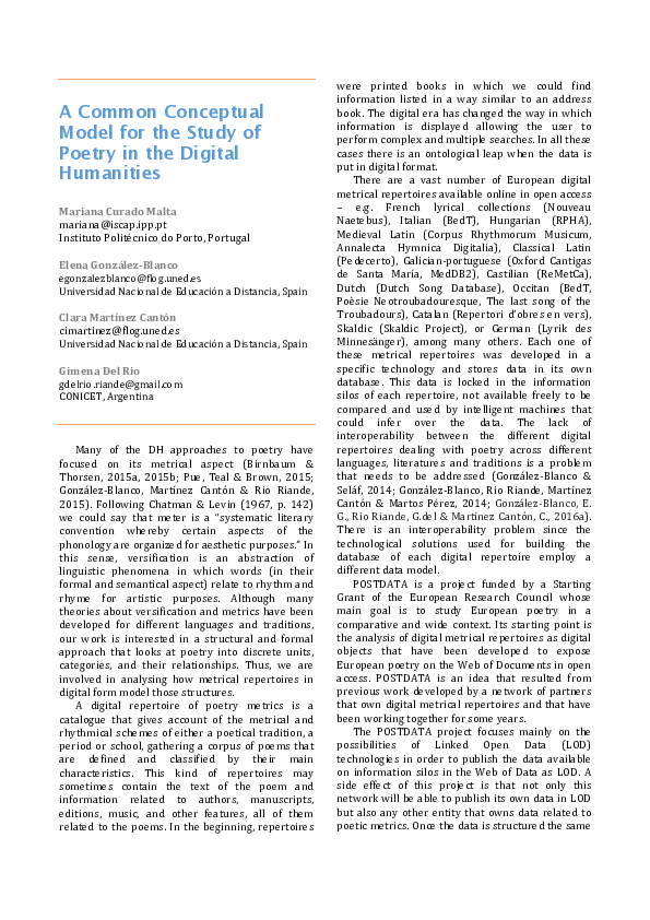 (PDF) A Common Conceptual Model For The Study of Poetry In The Digital ...