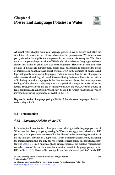 (PDF) Power and Language Policies in Wales