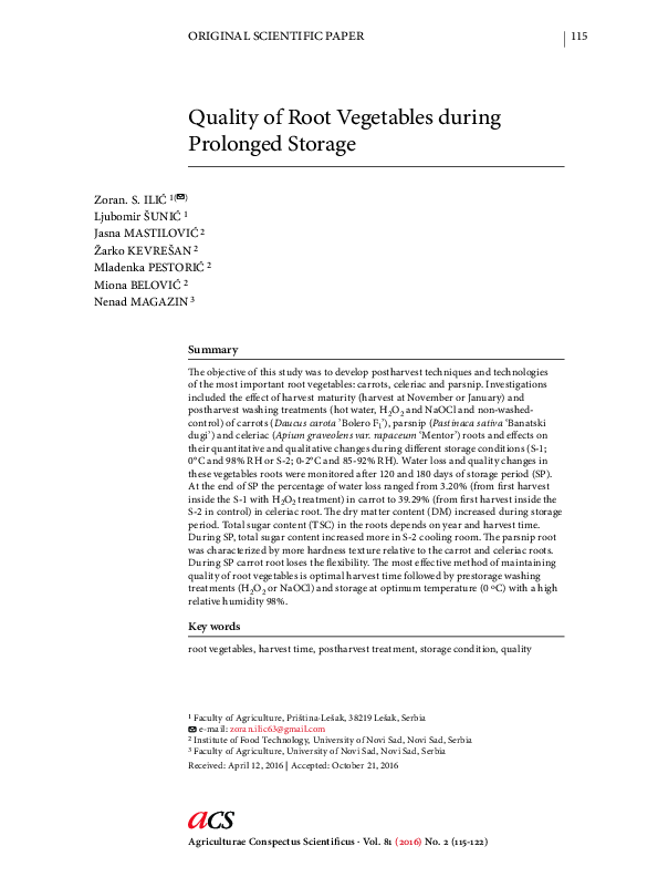 (PDF) Quality of Root Vegetables during Prolonged Storage