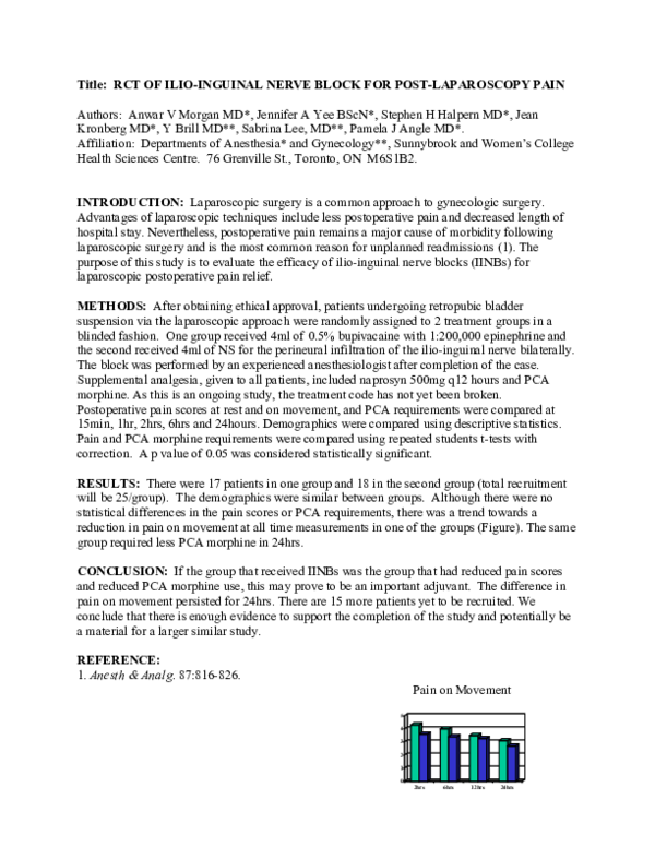 (PDF) RCT of ilio-inguinal nerve block for post-laparoscopy pain ...