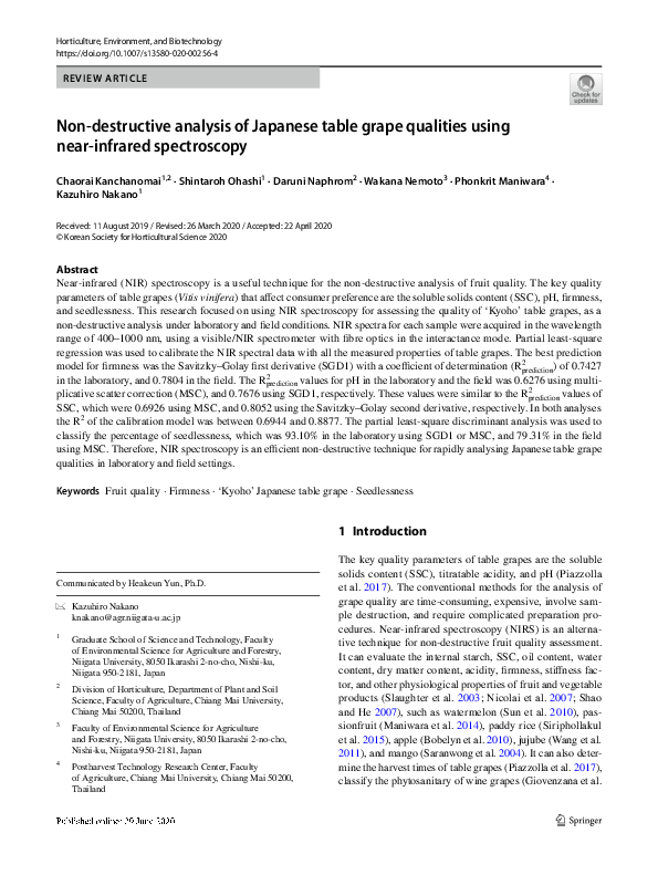 (PDF) Non-destructive analysis of Japanese table grape qualities using near-infrared spectroscopy