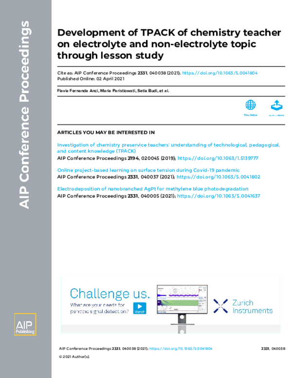 (PDF) Development of TPACK of chemistry teacher on electrolyte and non ...