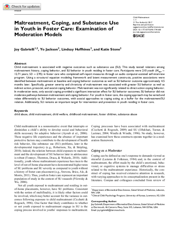 (PDF) Maltreatment, Coping, and Substance Use in Youth in Foster Care ...