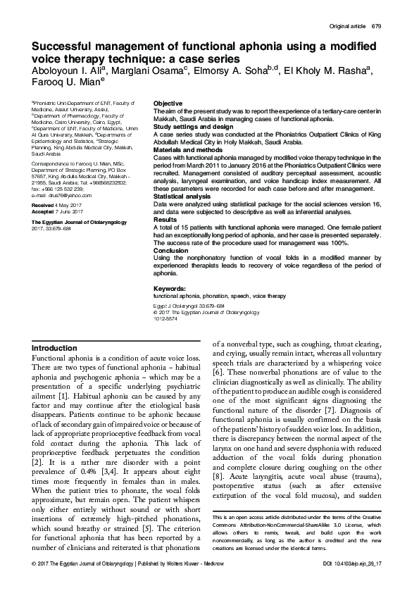 (PDF) Successful management of functional aphonia using a modified ...