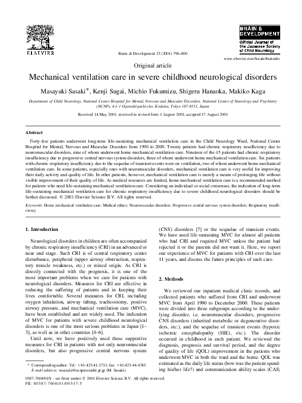 (PDF) Mechanical ventilation care in severe childhood neurological disorders