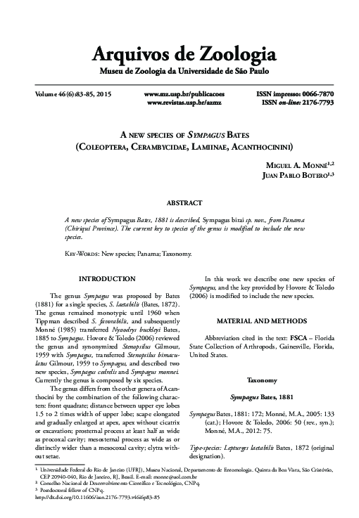 (PDF) A new species of Sympagus Bates (Coleoptera, Cerambycidae ...