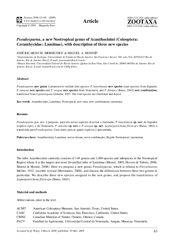 (PDF) Pseudosparna, a new Neotropical genus of Acanthocinini ...