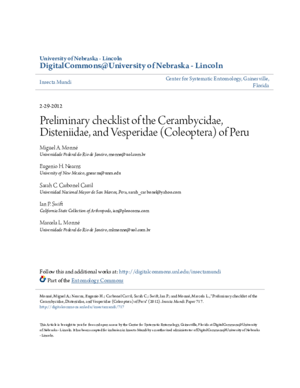(PDF) Preliminary checklist of the Cerambycidae, Disteniidae, and ...