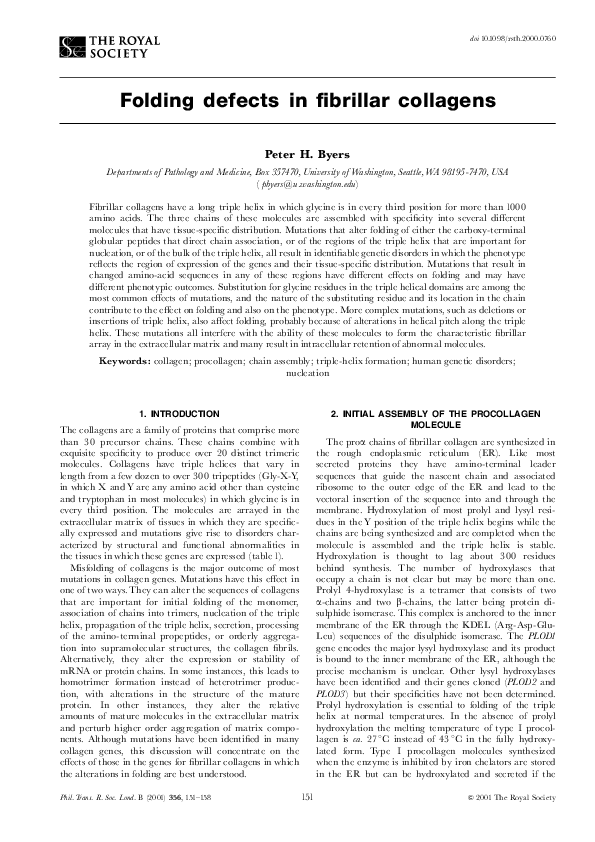 (PDF) Folding defects in fibrillar collagens