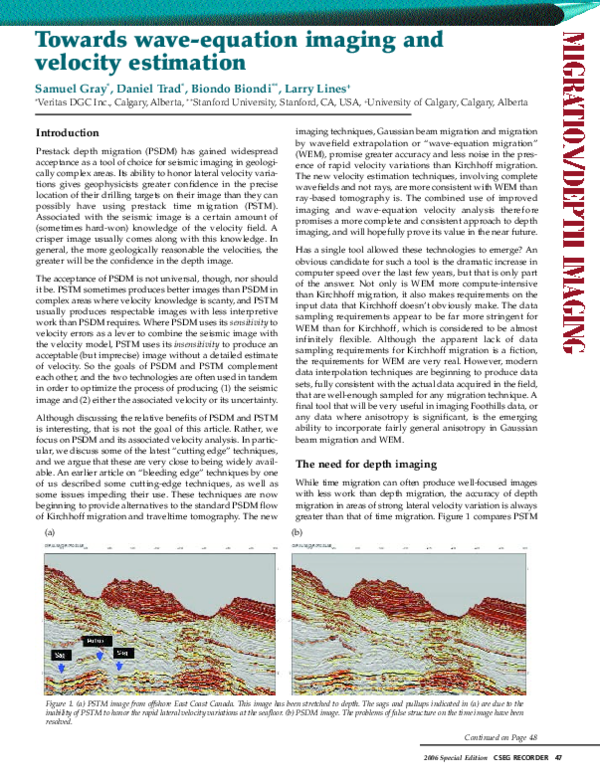(PDF) Towards wave-equation imaging and velocity estimation