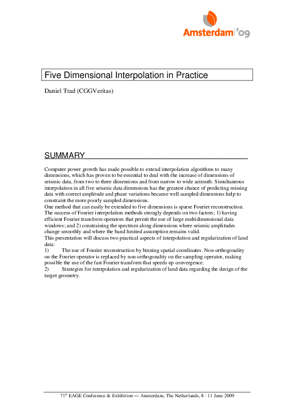 (PDF) Five Dimensional Interpolation in Practice | Daniel Trad ...