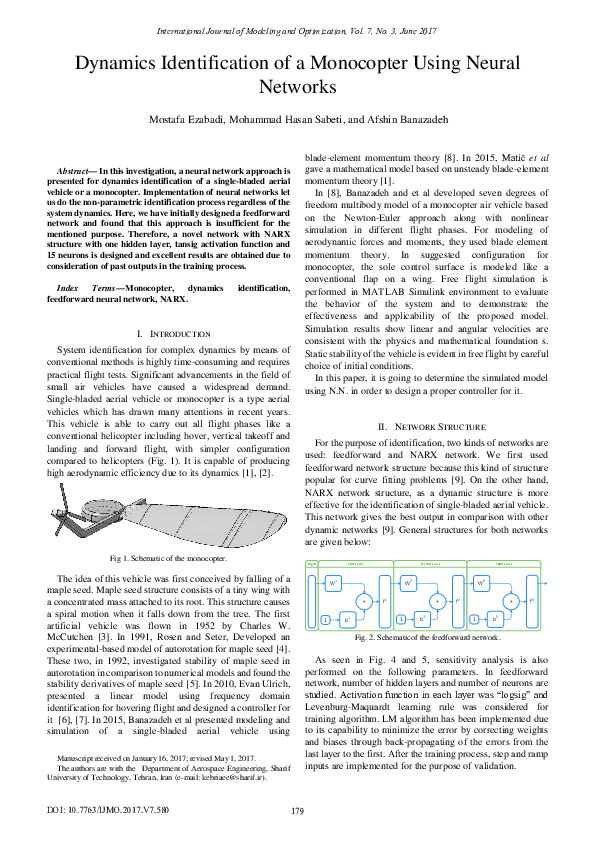(PDF) Dynamics Identification of a Monocopter Using Neural Networks