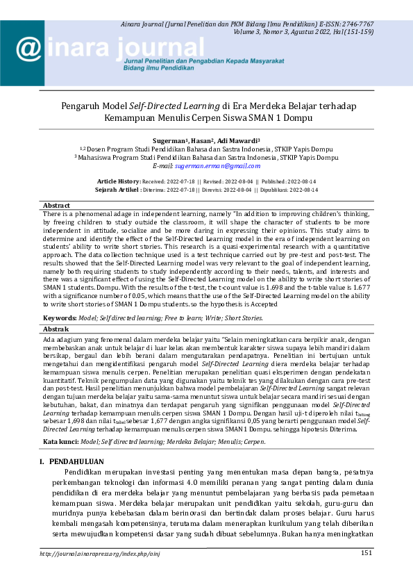 (PDF) Pengaruh Model Self-Directed Learning di Era Merdeka Belajar terhadap Kemampuan Menulis ...