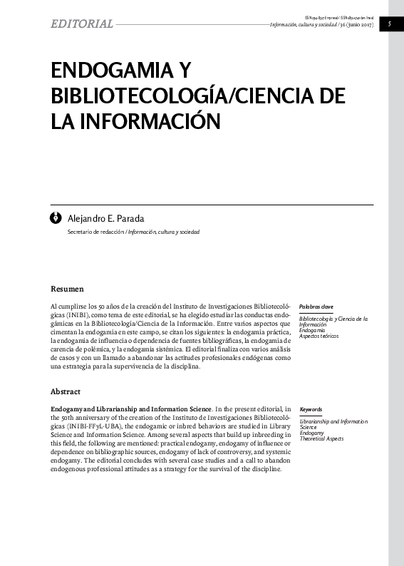 (PDF) Endogamia y Bibliotecología y Ciencia de la Información