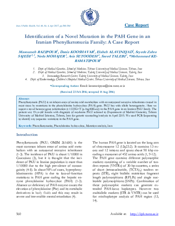 (PDF) Case Report Identification of a Novel Mutation in the PAH Gene in ...