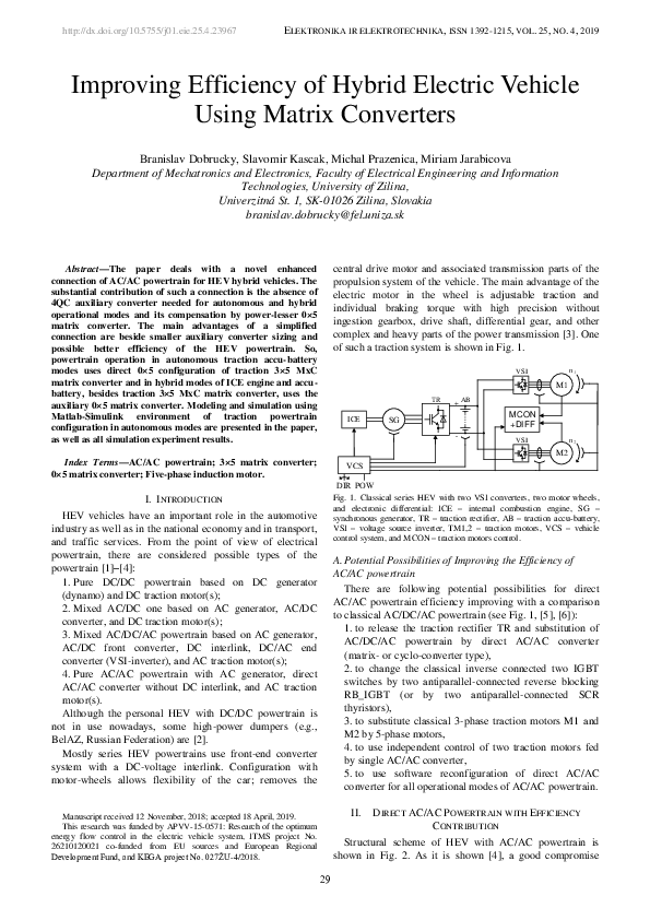 (PDF) Improving Efficiency of Hybrid Electric Vehicle Using Matrix Converters