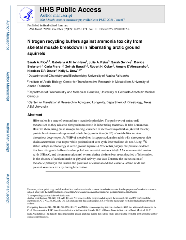 (PDF) Nitrogen recycling buffers against ammonia toxicity from skeletal ...