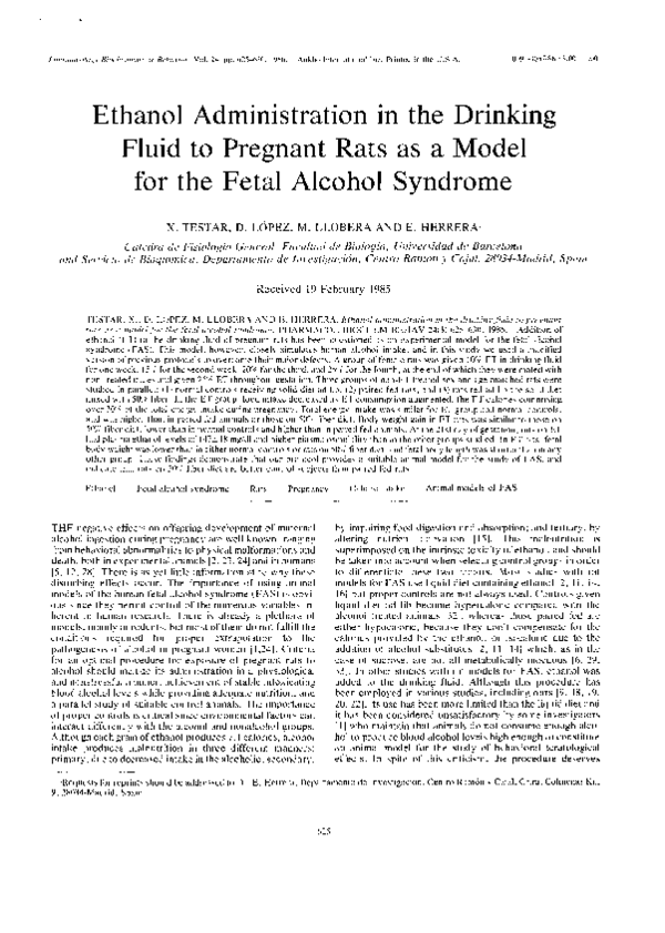 (PDF) Ethanol administration in the drinking fluid to pregnant rats as ...