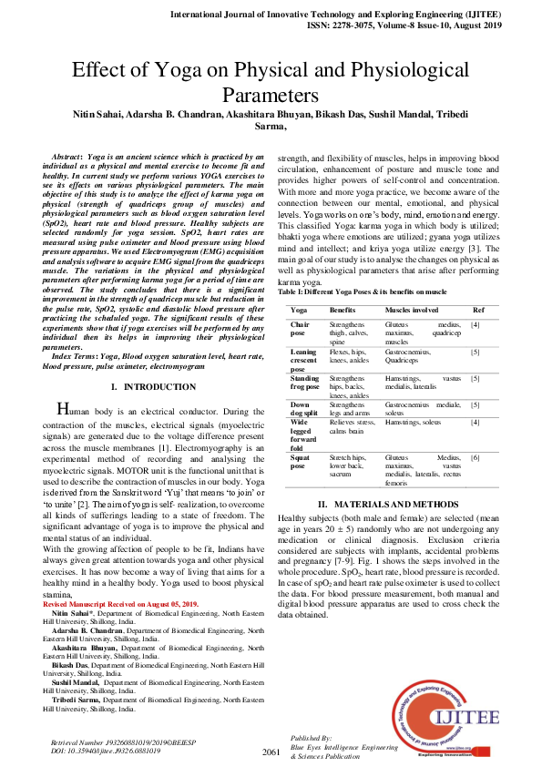 (PDF) Effect of Yoga on Physical and Physiological Parameters