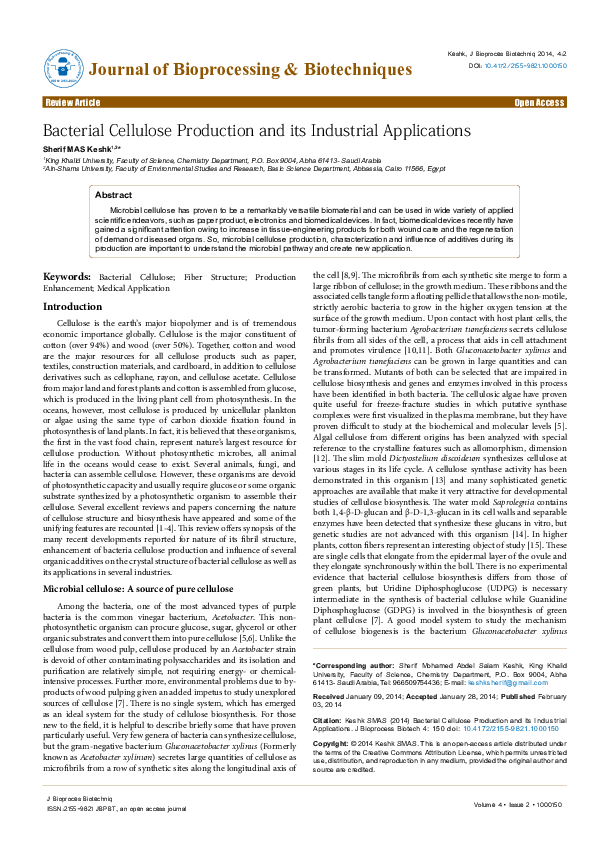 (PDF) Bacterial Cellulose Production and its Industrial Applications