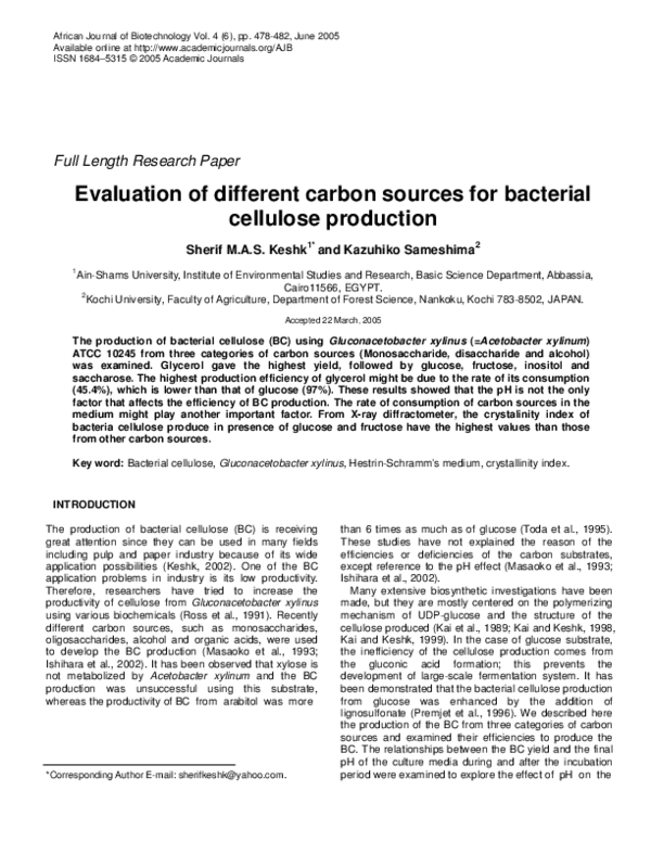 (PDF) Evaluation of different carbon sources for bacterial cellulose ...