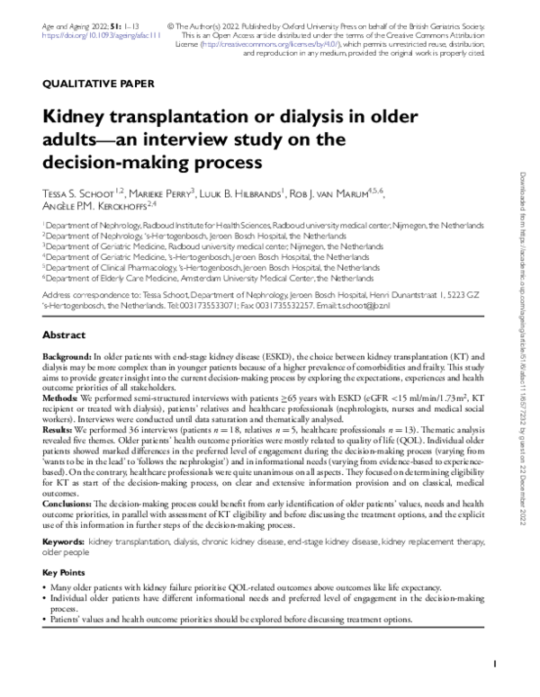 (PDF) Kidney transplantation or dialysis in older adults—an interview ...