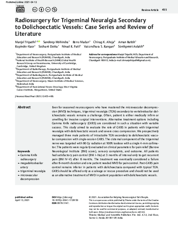 (PDF) Radiosurgery for Trigeminal Neuralgia Secondary to Dolichoectatic ...