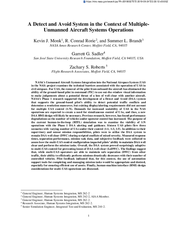 Pdf A Detect And Avoid System In The Context Of Multiple Unmanned Aircraft Systems Operations