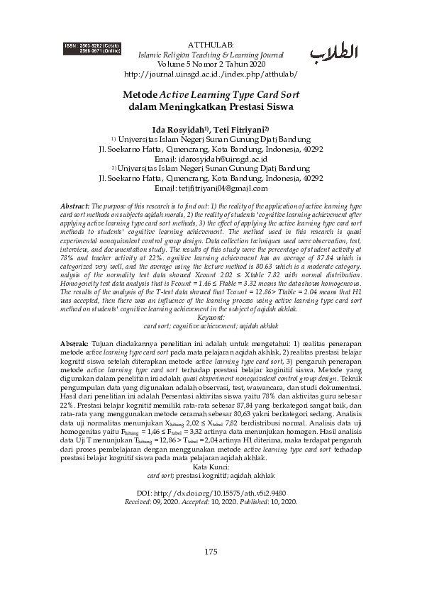 (PDF) Metode Active Learning Type Card Sort dalam Meningkatkan Prestasi Siswa