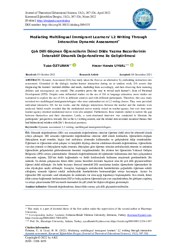 (PDF) Mediating Multilingual Immigrant Learners’ L2 Writing Through Interactive Dynamic Assessment